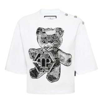 Philipp Plein Femme, Tops, Blanc, Taille: 38 FR T-Shirt Col Rond Teddy