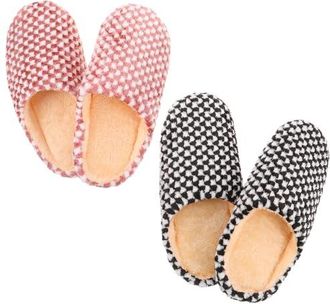 BESPORTBLE CONGARTENO Lot de 2 Paires de Pantoufles DInt&eacute;rieur pour H&ocirc;tel en Coton et Lin Antid&eacute;rapantes Lavables Motifs Pois Rouges/Blancs 40-41 et Noirs/Blancs