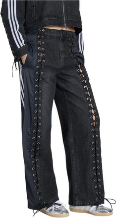 adidas Femme, Jeans, Noir, Taille: 38 FR Denim Firebird Lacing Pants