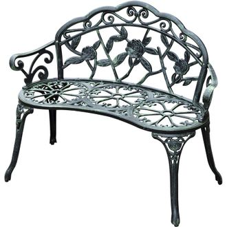 OUTSUNNY Banc de jardin 2 places style n&eacute;o-r&eacute;tro motif rose lignes fusel&eacute;es 100L x 54l x 78H cm fonte daluminium vert vieilli