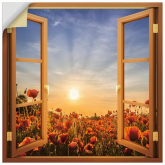 Artland ARTland Wanddeko Wandtattoo selbstklebende Vinylfolie 40x40 cm Fensterbilder Fenster Pflanzen Blumen Mohnblume Sonnenuntergang U5BZ