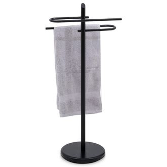 IDIMEX Handtuchhalter MIRO schwarz - Handtuchst&auml;nder mit 2 Stangen, freistehend platzsparend, Handtuchtrockner mit Standfu&szlig; ohne Bohren