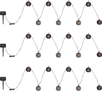 Nowa LED Solar Lichterkette Aussen Solarlampe Garten Dekoration in Kugelform Flammeneffekt, Kunststoff schwarz, 24x LED warmweiß, L 200 cm, Terrasse