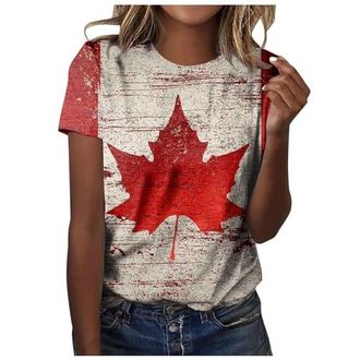 Generic T-shirt pour femme - Col rond - Manches courtes - Vacances d&eacute;t&eacute; - T-shirts &agrave; imprim&eacute; floral - Blouses grande taille, Rouge past&egrave;que, L