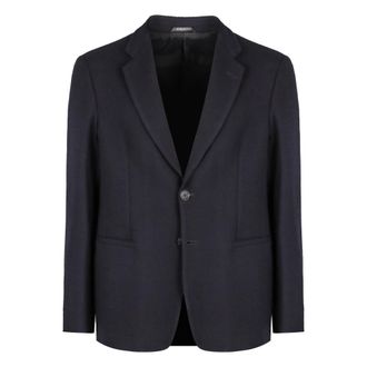 Giorgio Armani Homme, Vestes, Bleu, Taille: XL Veste droite en jacquard chevron stretch en mélange de laine