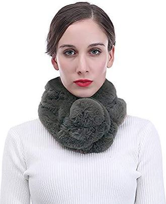 Lina & Lily &Eacute;charpe Femme Hiver Tour de Cou avec Pompon en Fausse Fourrure (Gris Fonc&eacute;)
