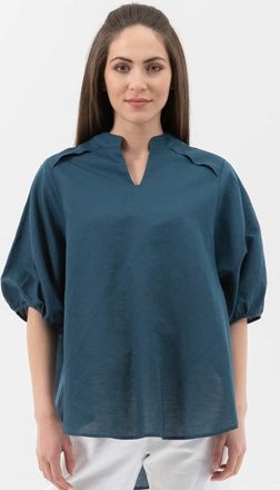ORGANICATION Damen vegan Bluse V-Ausschnitt Navy