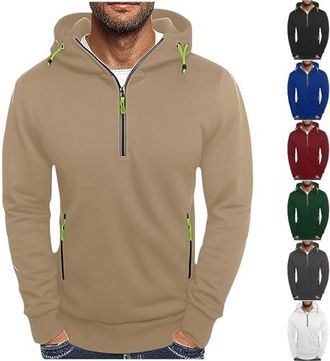 Generic Sweat &agrave; capuche zipp&eacute; 1/4 pour homme, couleur unie, fermeture &eacute;clair 1/4, sweat &agrave; capuche minimaliste polyvalent d&eacute;contract&eacute; et confortable, pull &agrave; ca