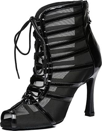 Minitoo Bottines de Danse Femme Ete Fete Prom Formal Sandals Chaussure Bout Ouvert L447 Noir 10cm Talon EU 37