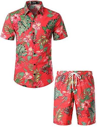 JOGAL Chemise hawa&iuml;enne, d&eacute;contract&eacute;e, &agrave; manches courtes, pour homme, motif floral, Corail rouge, XL