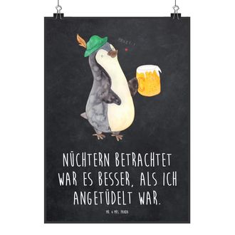 Mr. & Mrs. Panda Bild Pinguin Bier DIN A3 - Geschenk, wanddeko, Wandbild, kunstdruck poster, Designposter, Beschwippst, drucke, Feierabend, Oktoberfest, Anget&uuml;delt