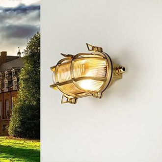 Licht-Erlebnisse Applique ext&eacute;rieure en laiton et verre, IP64, pour porte dentr&eacute;e, T:10 cm, E27 max 18 W, cannel&eacute;e, rustique, style maritime, SKIATHOS