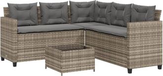 vidaXL Gartensofa in L-Form mit Tisch und Kissen Grau Poly Rattan - Vidaxl
