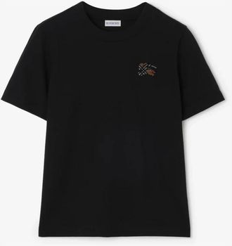 Burberry Femme, Tops, Noir, Taille: 38 FR Logo-Embroidered Cotton-Jersey T-Shirt A1189