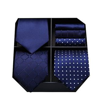 Hisdern Lot 3 PCS Cravate Homme Polka Dot Check Stripe Solide Couleur Mouchoir de mariage Cravate et Pocket Square -Plusieurs ensembles