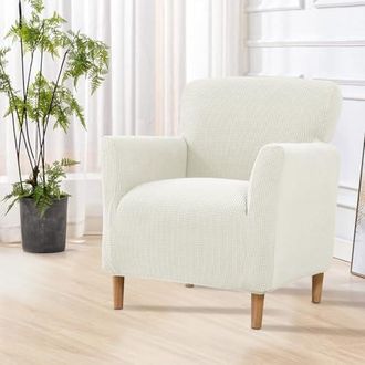 Shanna Housse de fauteuil de banquet extensible : Housse de chaise tricot&eacute;e super douce avec &eacute;lastique en bas pour salon, chambre &agrave; coucher (A-cr&egrave;me)