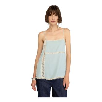 Semicouture Femme, Tops, Bleu, Taille: 36 FR Haut en cr&ecirc;pe &agrave; encolure carr&eacute;e