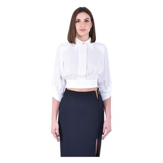 Elisabetta Franchi Femme, Blouses et Chemises, Blanc, Taille: 40 FR Georgette Blouse with Sash Belt