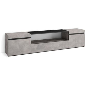 Skraut Home Skraut Home - Meuble tv, Banc T&eacute;l&eacute;, Grand espace de Rangement, 200x45x35cm, Pour les tv jusqu&agrave; 80, Meubles de salon, Style moderne, Gris Ciment