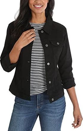 Generic Vestes pour femmes 2026 pour femmes, veste en jean boutonn&eacute;e &agrave; manches longues, manteau &agrave; poches en patchwork, Noir, XL