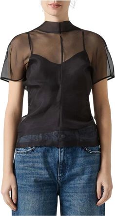 Federica Tosi Femme, Blouses et Chemises, Noir, Taille: 38 FR Blouse en organza