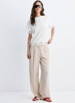 Mango T-shirt en coton d&eacute;tail broderies ajour&eacute;es blanc - Femme - XXS - MANGO