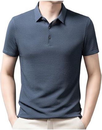 Generic Polo Homme Chemise Homme Advanced Sense &agrave; Manches Courtes D&eacute;contract&eacute;e Business en Soie Glace, Marine, XXL