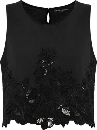 Ermanno Scervino Femme, Blouses et Chemises, Noir, Taille: 38 FR Haut sans manches &agrave; ourlet en dentelle
