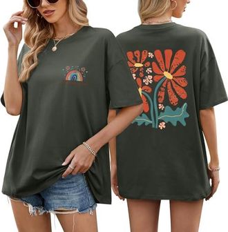 Heekpek T Shirt Femme Oversize Tr&egrave;s Large Teeshirt Coton Col Rond T-Shirt Manches Courtes Chic Imprim&eacute; D&eacute;contract&eacute; Grande Taille Haut Femme Ete, Gris fonc&eacute;, X