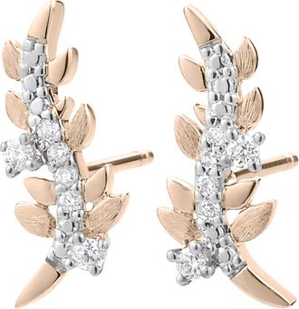 Edenly Ohrringe Verzauberter Garten - Königliches Blattwerk - Roségold und Diamanten - 9 Karat