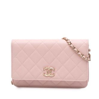 Chanel Pink CC Quilted Caviar Wallet on Chain