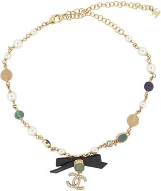 Chanel Halskette - NEUE CHANEL CHOKER-HALSKETTE PERLEN GLAS STRASS 35 - Gr. unisize - in Gold - f&uuml;r Damen