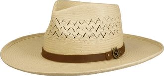 Stetson Salcott Outdoor Toyo Strohhut Naturfarbener Hut Ledergarniturband Western-Style Handgefertigter Sonnenhut Unisex Fr&uuml;hjahr Sommer Natur XL (60-61 cm)