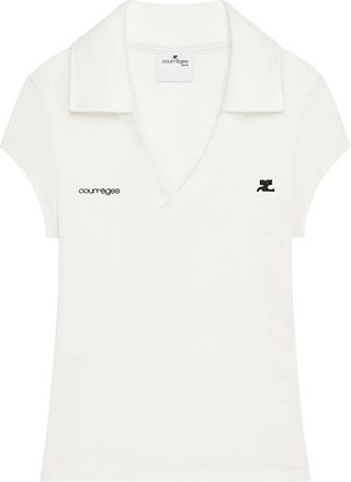 Courr&egrave;ges Femme, Tops, Blanc, Taille: 38 FR Polo Court &agrave; Coupe Sport