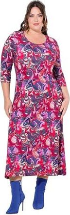 Ulla Popken Femme Grandes Tailles Robe en Jersey, Poches, col Rond et Manches 3/4, Coupe évasée Noir 66+ 837173100-66+