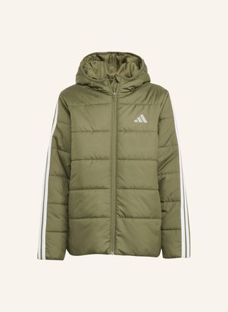 adidas Essentials 3-Streifen Gef&uuml;tterte Kinderjacke gruen