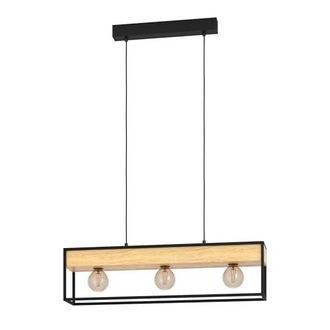 Eglo H&auml;ngelampe Libertad 1, 3-flammige Esstisch Pendelleuchte mit Pflanzgef&auml;&szlig;en, Esszimmerlampe aus Holz in Natur und Metall in Schwarz, FSC100HB, H&auml;ngeleu