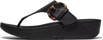 FitFlop Womens Lulu Resin-Buckle Leather Toe-Post Sandals, Schwarz, 38 EU