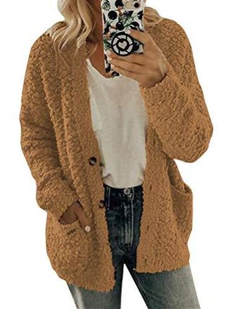 ORANDESIGNE Cardigan Femme Automne Hiver à Manches Longues Casual en Tricot Mode Chandail Cardigan Outwear Lâche Solide Couleur Tricot Manteau B Café 48