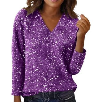 Generic Hauts &agrave; paillettes pour femme - Chemises &agrave; manches longues pour femme - Col en V - &Eacute;paules droites - L&eacute;g&egrave;res - Coupe large - Coupe classique - Chemisi