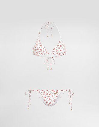 Dolce & Gabbana Small Rose-print Triangle Bikini - Frau Bademode Mehrfarbig 4