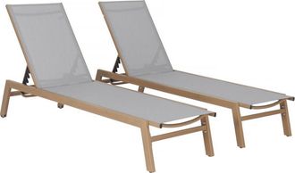 Habitat et Jardin Lot de 2 bains de soleil en aluminium imitation bois Elysia - Gris clair