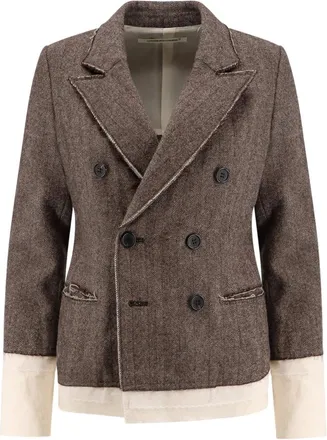 Undercover Femme, Vestes, Brun, Taille: 38 FR Manteau en laine à double boutonnage avec dentelle