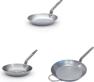 De Buyer Lot de 3 Po&ecirc;le en t&ocirc;le dacier Mineral B - 24, 26 et 32 cm- Fabriqu&eacute;es en France, Sans PFAS, Mont&eacute;e Rapide en Temp&eacute;rature, Inox 18/10, Tous Feux + Four