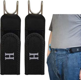 Generic Lot de 2 crochets de ceinture sans boucle, crochet en m&eacute;tal, bande &eacute;lastique r&eacute;glable, bande magique sans boucle, facile &agrave; utiliser, pour adulte (noir