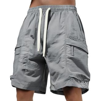 Generic Short cargo pour homme en nylon et soie glac&eacute;e avec poches, short de sport d&eacute;t&eacute; d&eacute;contract&eacute;, style port tendance pour temps chaud, gris, XXL