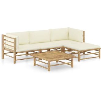 vidaXL Vidaxl - Salon de jardin 5 pcs avec coussins blanc cr&egrave;me Bambou