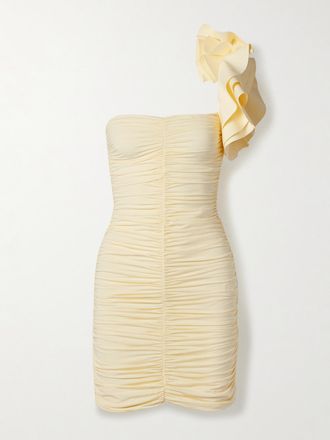 Maygel Coronel Equinoccio Asymmetrisches Minikleid Aus Stretch-jersey Mit Raffungen - Gelb