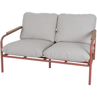 Hhg Neuwertig] Aluminium-Gartenbank HHG 592, Outdoor 2-Sitzer Sitzbank Sofa, Olefin Stoff (205 g/m&sup2;) 125cm terrakotta Polster beige