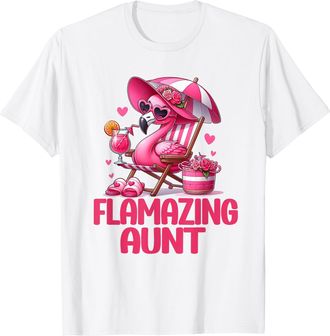 BDAZ Flamazing Tante Pink Flamingo, Tropische Strandszene, Damen T-Shirt